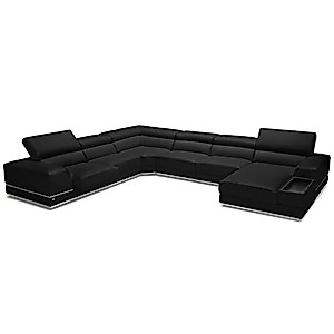 Zuri Furniture Wynn Black Leather Sectional Sofa with Adjustable Headrests - Right Chaise