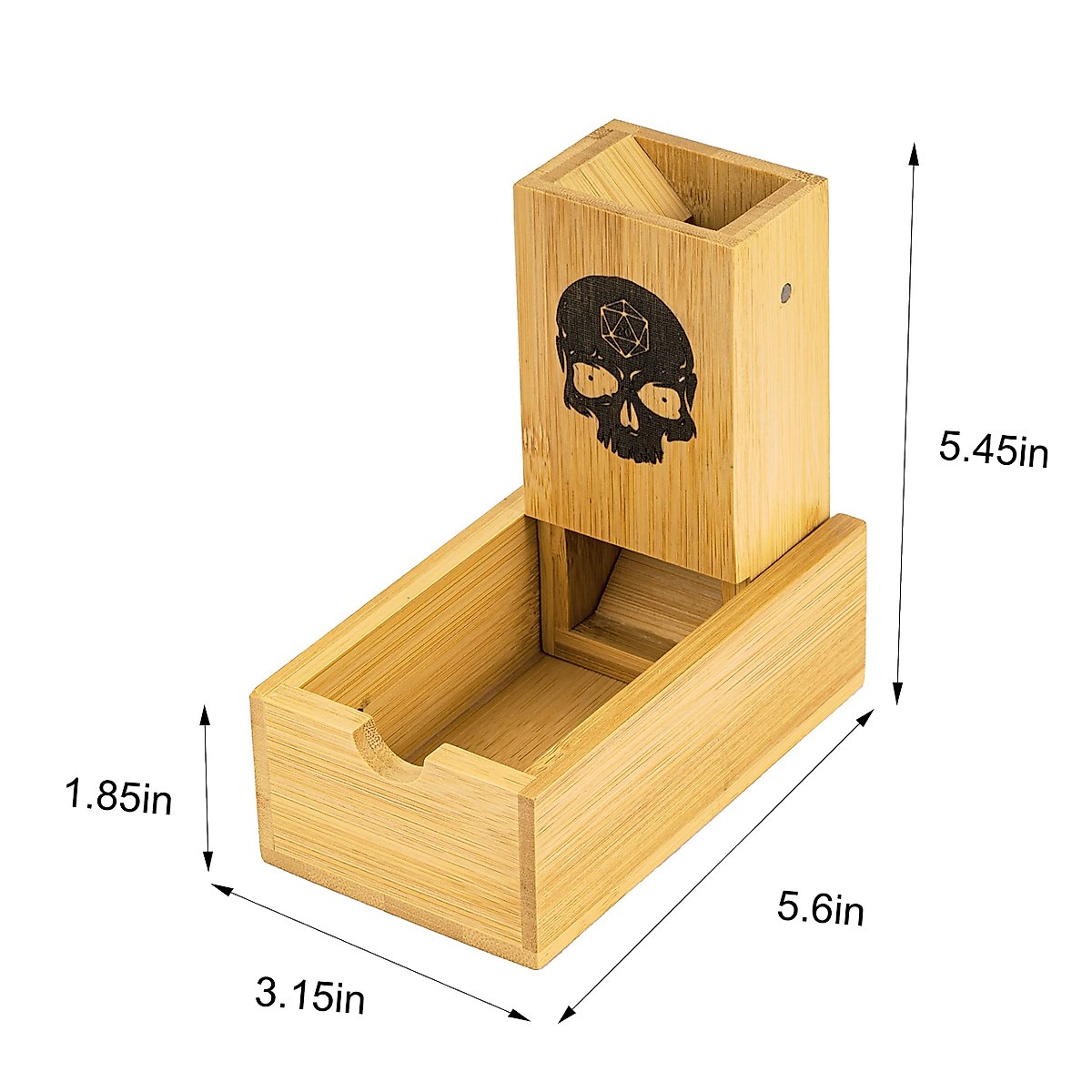 Cusdie Bamboo Dice Tower Foldable Wooden Die Roller Castle Rolling Case for Dungeons and Dragons, Board Game, D&D, RPG(Skull)