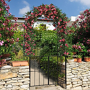 Giantex Garden Arbor Trellis with Door, 7.5FT Metal Garden Arch with Gate and Stakes for Climbing Plants Rose Vine, Arbors and Trellises Pergola for Lawn Patio Wedding Bridal Party Decoration