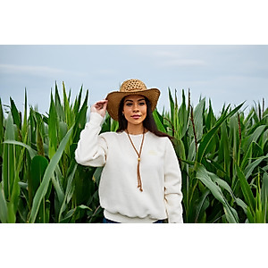 Funky Junque Women's Cowboy Hat - Bendable Brim Open Weave w/Chin Strap - Natural