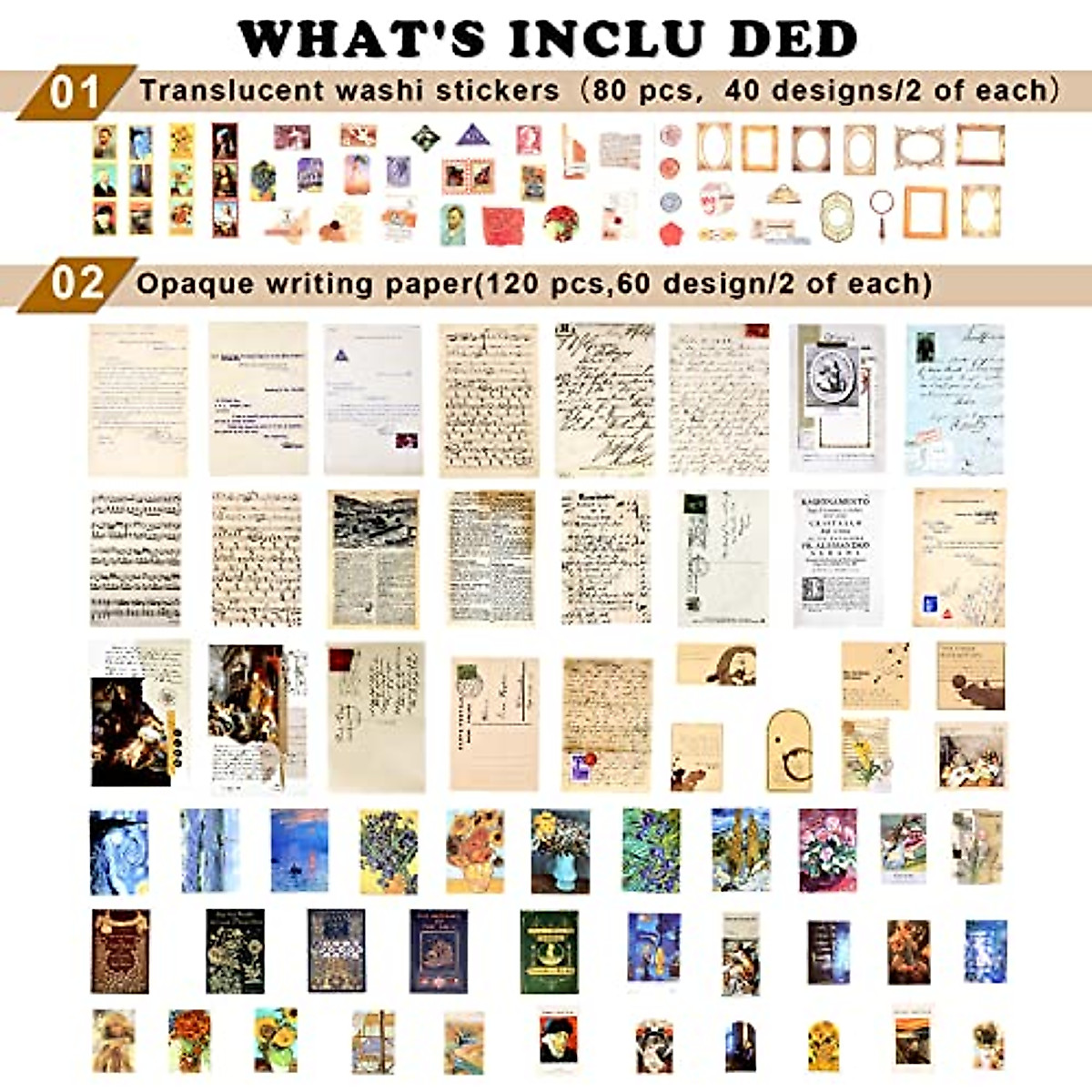 Draupnir 200pcs Vintage Junk Journal Supplies,Scrapbook Supplies Scrapbooking Paper and Stickers Ephemera for Art Aesthetic Journaling Kit Collage(Art)