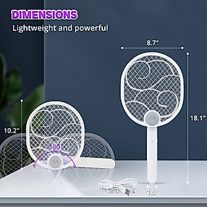 POWIFY 2 in 1 Foldable Electric Fly Swatter, USB Rechargeable Bug Zapper Racket with UV Light, 3 Layers Mesh Mosquito Swatter for Mosquito Fly Gnat Wasp (1 Pack)