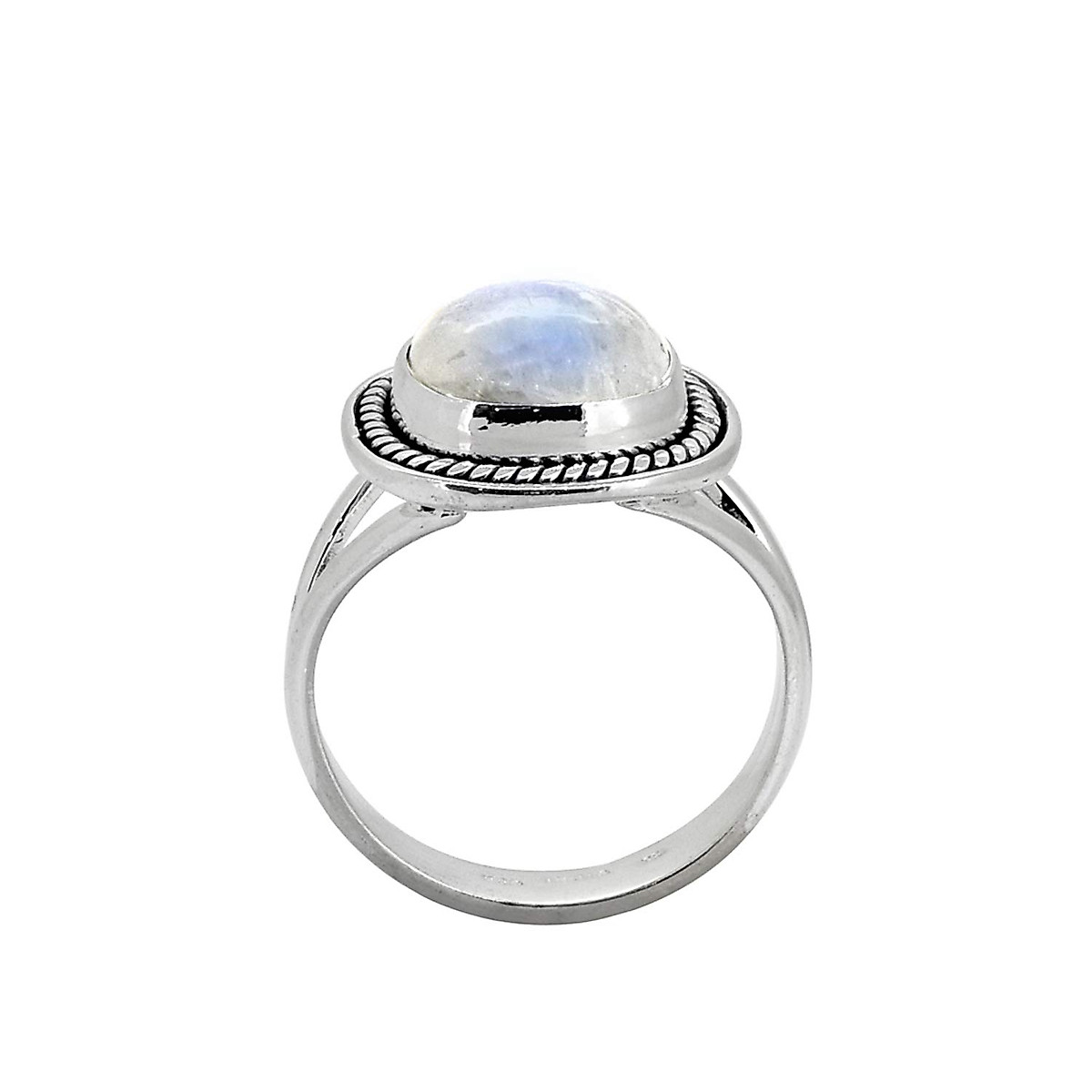 YoTreasure Rainbow Moonstone Solid 925 Sterling Silver Split Shank Ring