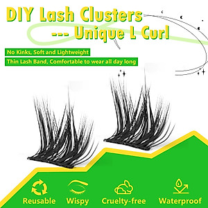 Alice DIY Lash Extensions Clusters Eyelashes L Curl Lash Clusters Cat Eye Individual Lashes Fluffy Wispy DIY Cluster Lashes Extensions False Eyelashes by ALICE Black