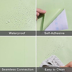 Fixwal 17.3" x 335" Contact Paper for Cabinets, Light Green Peel and Stick Wallpaper, PVC Removable Wallpaper Green Textured for Desk Drawer Shelf Liner