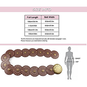 BAOKELAN Wide Disc Belts for Women Concho Leather Disk Link Belt Boho Western Waist Belts for Dress Brown