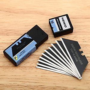 HEIKIO Utility Knife Blades, Pack of 10 Standard Replacement Blades for Heavy Duty Utility Knives and Box Cutters, Made of Black Carbon Steel, Thicker and Sharper than Normal Silver Blades