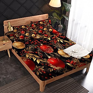 zcsm Christmas Balloon Sheets Full Size Sheet Sets - Xmas Holiday Bed Sheets, Soft Microfiber & Deep Pocket & Wrinkle Free Bedding Sheets & Pillowcases, 1 Fitted Sheet, 1 Flat Sheet, 2 Pillow Cases