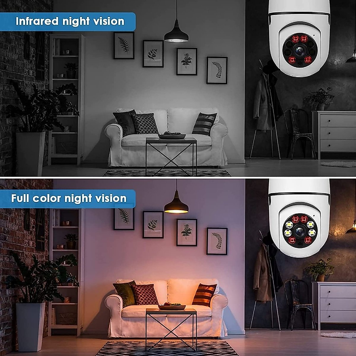 WiFi Light Bulb Camera/1080P Security Camera/2.4GHz WiFi Smart 360°Panoramic Indoor Surveillance Camera with Night Vision Motion Detection Alarm Two-Way-Talk Phone Remote View Outdoor (White-1pcs)