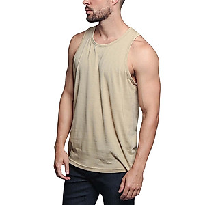 Men's Basic Essential Straight Hem Long Length Tank Top TT60-PL - Khaki - Medium - H11A