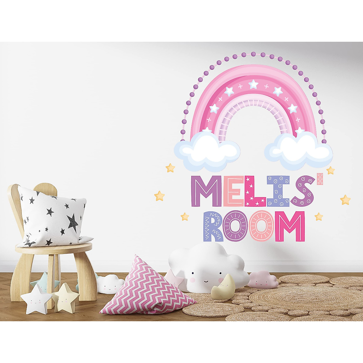 Kyle Cornhole Pink Rainbow Wall Decals - Personalized Name Girls Room Decor Bedroom for Sticker Decor- Pastel Arch Decal Nursery Art KA1656, Green,pink,rainbow