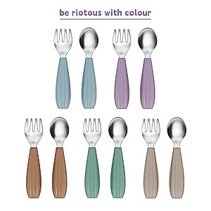 Hippywell Toddler Utensils, 6PCS Toddler Forks and Spoons Set, Kids Silverware Set with Silicone Anti-Choke Handle, Self-Feeding Toddler Utensils, Children Safe Flatware, Blue/Purple/Natural