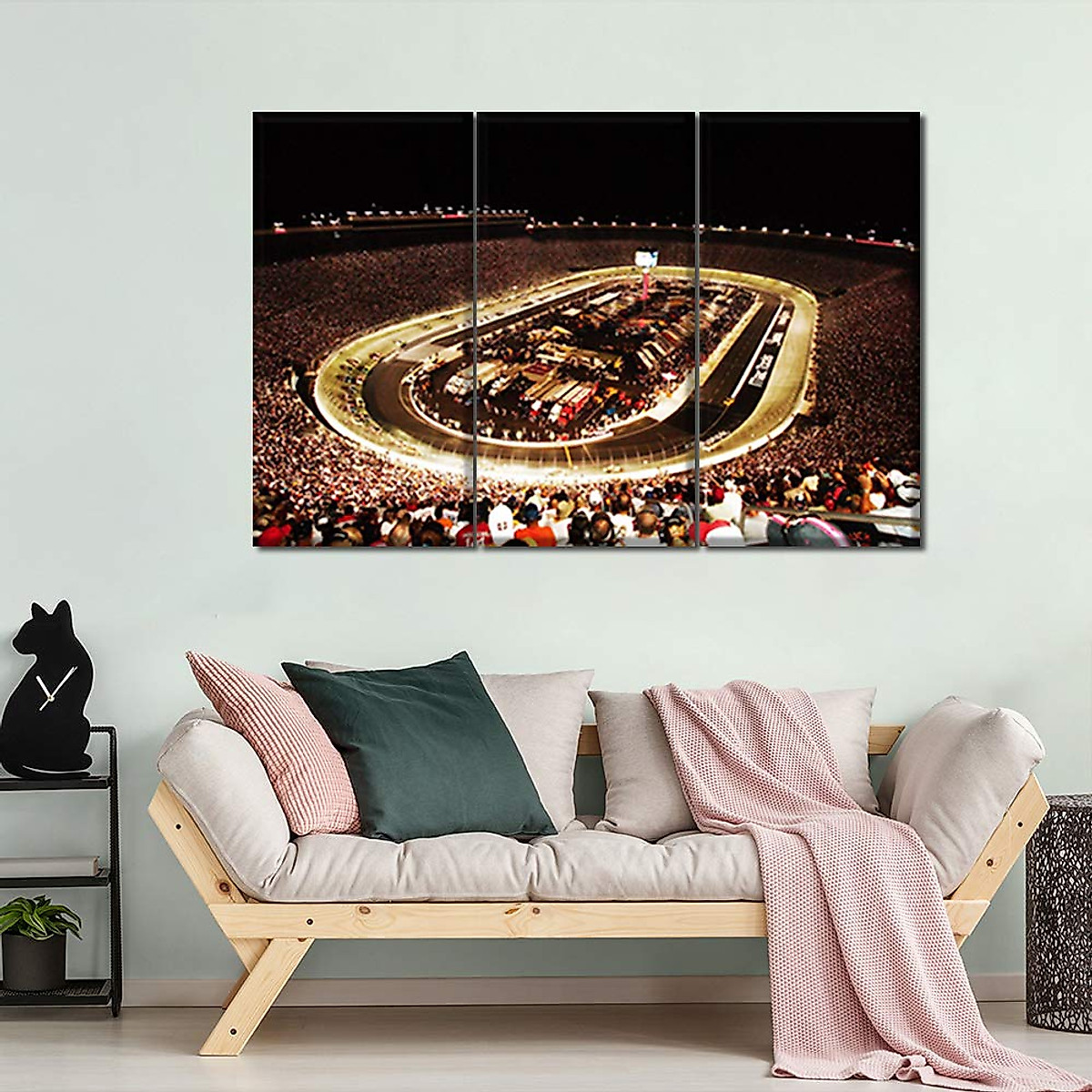 Wall Pictures for Living Room Bristol Night Race Canvas Prints 3 Piece Wall Art Nascar Tracks Picture Sport Painting Artwork Home Decor Giclee Gallery-Wrapped Framed Ready to Hang, 36" Wx24 H