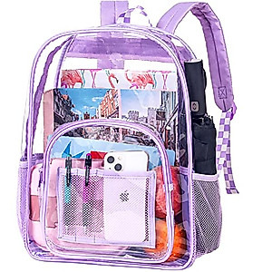 Clear Backpack for Women and Men, Heavy Duty PVC Backpacks, See Through Transparent Bookbag - Purple