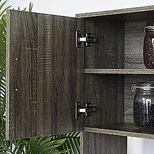 HOMCOM Modern Kitchen Buffet with Hutch Pantry Storage, Microwave Counter, 2 Cabinets, and Adjustable Shelves, Grey