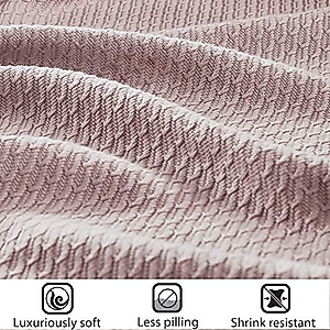 Madison Park Soft Certified 100% Egyptian Cotton Breathable Cozy Blanket, Premium Waffle Knit Classic Design, Luxury All Season Lightweight Cover for Bed, Couch and Sofa, Rose Full/Queen(90"x90")