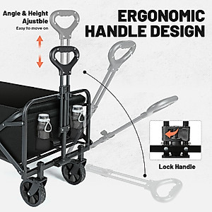 LUXCOL Collapsible Folding Outdoor Utility Wagon,Beach Wagon Cart with All Terrain Wheels & Drink Holders,Portable Sports Wagon for Camping, Shopping, Garden and Beach