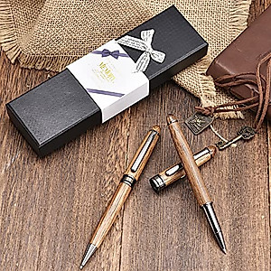 Glovion Wooden Ballpoint Pen Set 2 Pack, Fancy Luxury Gel Rollerball Writing Pens for Men Nice Wood Pen with Gift Case Extra 4 Refills(Blue and Black) Business Ink Pen Signatures Writer Journaler