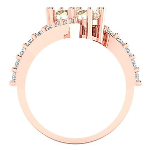 Clara Pucci 1.98 ct Round Cut 2 stone Solitaire Natural Brown Morganite Engagement Promise Anniversary Bridal Ring 18K Rose Gold 10.5