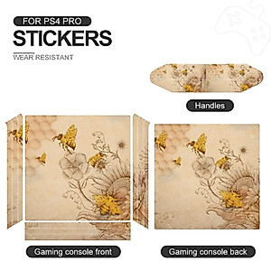 Retro Honey Bees and Wildflowers Sticker for P-S4 Controller Full Protective Skin Cover Design Wrap Decal Sticker Compatible with P-S4 Print