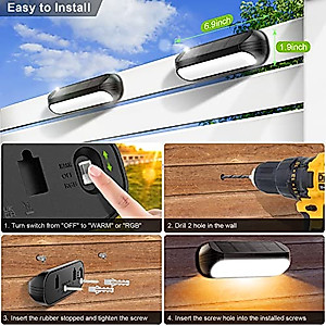 WdtPro Solar Deck Lights, 6 Pack Solar Fence Lights Outdoor Waterproof Warm White/Color Changing Solar Step Lights for Garden, Stairs, Wall, Deck, Fence, Pool, Front Door