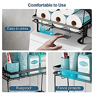 iSPECLE Over The Toilet Storage, 3 Tier Over Toilet Bathroom Organizer No Drilling Toilet Storage Easy to Install, Add Space for Small Bathroom, Black