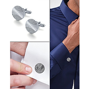 Ofeiyaa 6 Pairs Cufflinks Classic Striped Disc Square Spherical Knot CZ Rectangle Cylindrical Cufflinks Set for Men