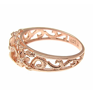 Arthur's Jewelry Rose pink gold plated silver 925 Hawaiian 3 plumeria flower cz ring maile cut out scroll size 4.5