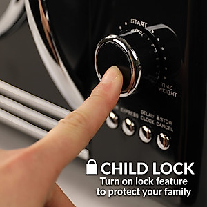 Nostalgia RMO4BK Retro 0.9 Cubic Foot 800-Watt Countertop Microwave Oven, 5 Power Levels and 12 Cook Settings, LED Display, Jet Black