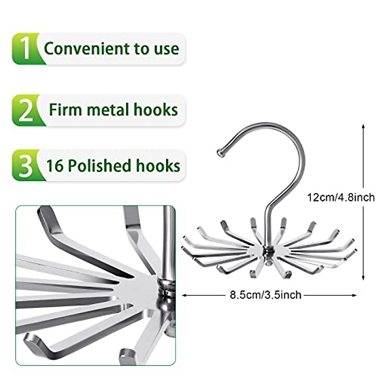 Belt Hanger for Closet Stainless Steel Scarf Tie Rack Metal Belt Organizer Purse Hanger Belt Holder for Men Women Scarves Clothes Bags Shoes Coats Hats Jewelry Handbags 16 Hooks Each (Silver, 2)