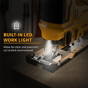 Jig saw compatible with Dewalt 20V Battery (Battery not Included) Cordless Jigsaw with LED Work Light, 0°- 45° Bevel Cuts, 3 Orbital Settings for Straight/Curve/Bevel/Circle Cutting