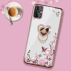 B-wishy OnePlus Nord N20 5G Glitter Case - Slim TPU Luxury Butterfly Floral Design, Kickstand, Strap (Rose Gold)