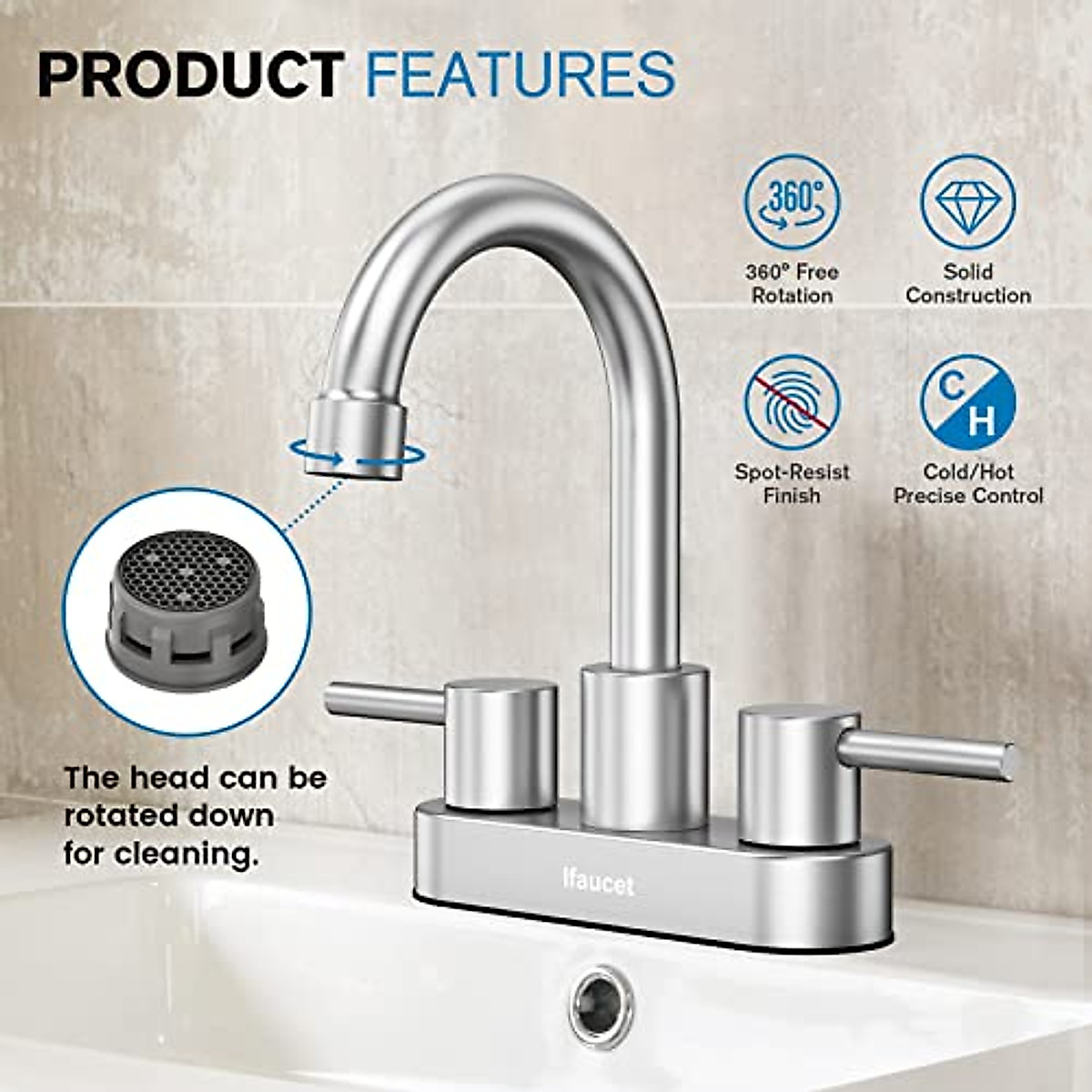 Bathroom Faucets for Sink 3 Hole, Bathroom Sink Faucet, Faucet for Bathroom Sink 4 Inch 2 Handle Centerset, Bathroom Faucet, Lead-Free, Vanity Faucet with Copper Pop Up Drain (Brushed Nickel)