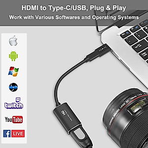 TKHIN Capture Card, Audio Video Capture Card HDMI Game Capture to USB 1080p 60fps, with Type-C to USB Adapter Converter, 4K Full HD Game Capture Low Latency Record for Live Streaming/Gameplay Console