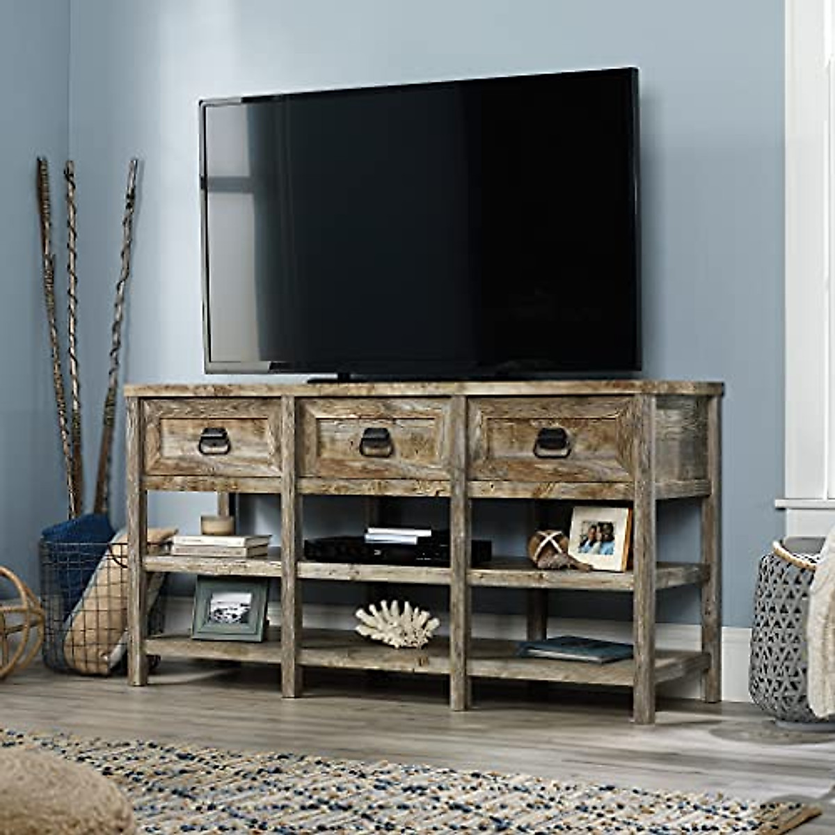 Sauder Granite Trace Credenza, for TVs up to 60", Rustic Cedar Finish