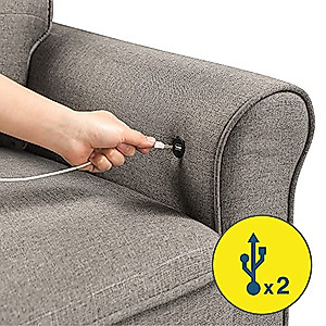 ZINUS Sayan Loveseat with USB Ports, Tool-Free, Easy Assembly, Sand Grey