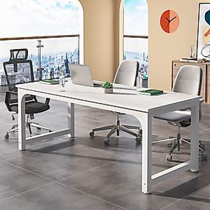 Tribesigns 6FT Conference Table, 70.86" W x 31.49" D Meeting Room Table Boardroom Desk for Office Conference Room, Splicing Board with Metal Frame, White