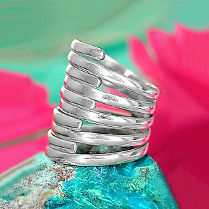 Boho-Magic 925 Sterling Silver Band Rings for Women Wide Wrap Statement Ring (8)
