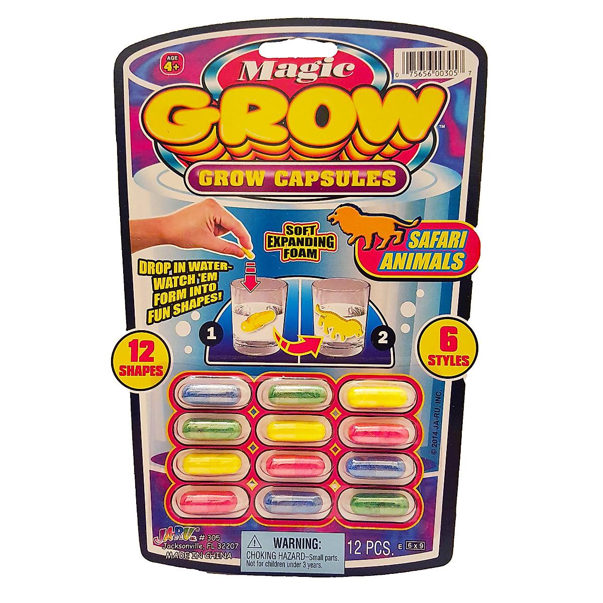 JA-RU Universal Specialties, Magic Grow Capsules 6 Pack, 72 Capsules Sea Creatures, Dinosaur, Animal Farm Toys. Water Growing Toys for Kids. Animal Party Favors Fidget Toy.305-6A