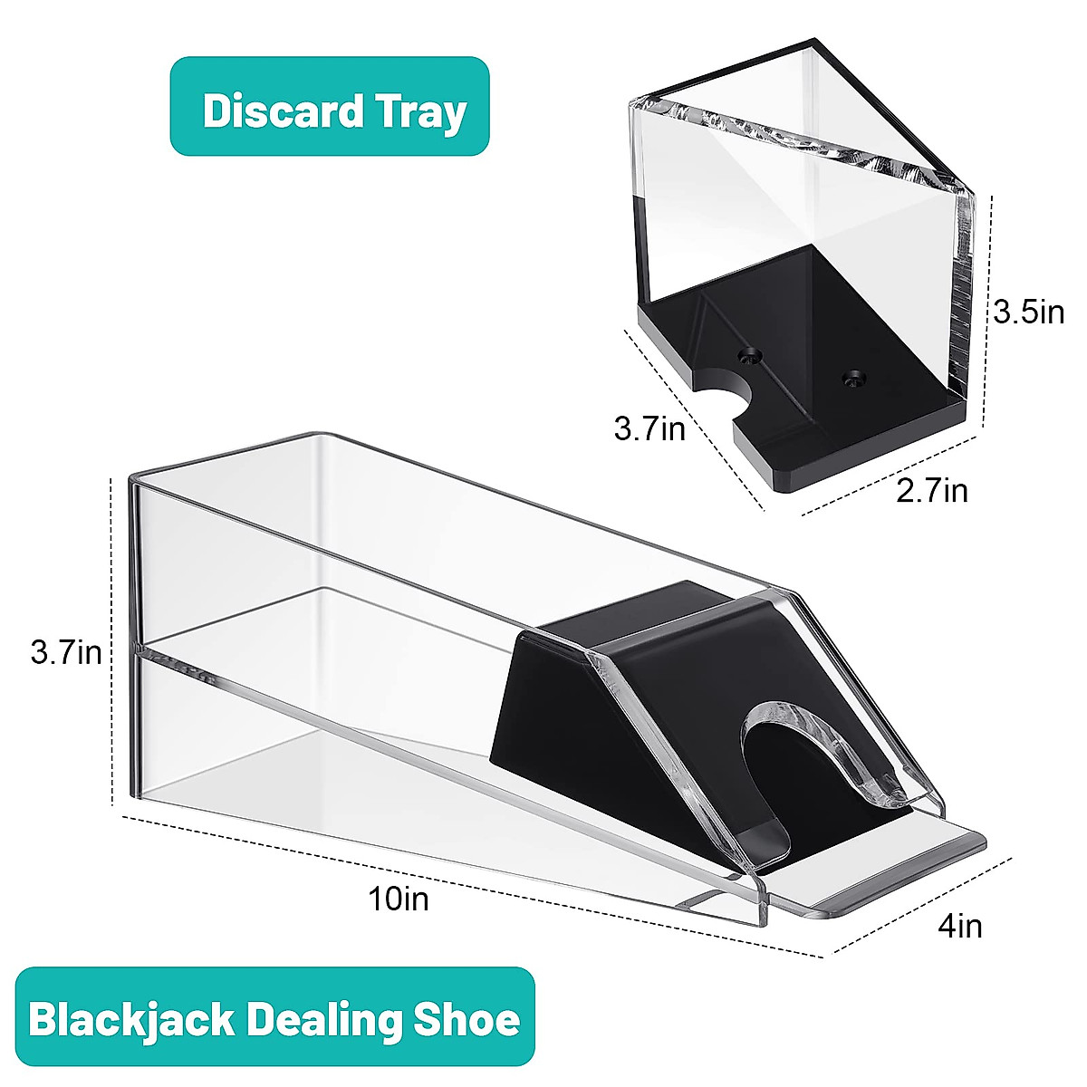 Honoson Blackjack Shoe and Discard Tray Clear Acrylic Blackjack Dealing Shoe Card Dispenser for Playing Cards Discard Holder Trays for Game Poker Accessories(4 Deck)