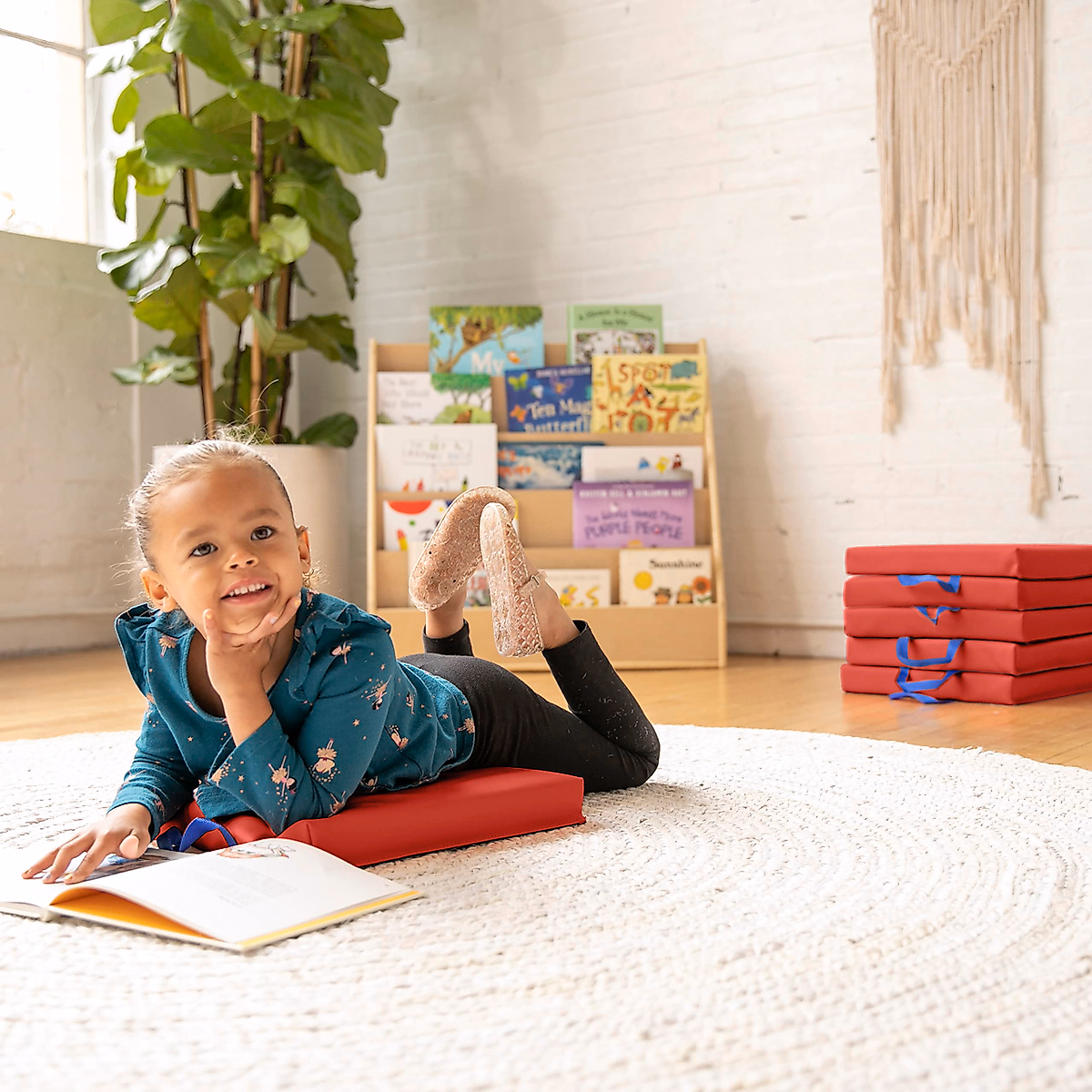 ECR4Kids SoftZone Floor Cushions, Square, Flexible Seating, Red, 6-Piece