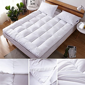 King Quilted Mattress Pad Cover, Pillow Top Mattress Cover, Mattress Protector Cotton Top with Deep Pocket Cooling Mattress Topper (King, White)