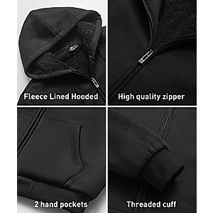 SCODI Hoodies for Men Heavyweight Fleece Sweatshirt - Full Zip Up Thick Sherpa Lined Hooded Sweatshirts Black Medium