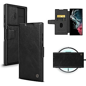 Nillkin for Samsung Galaxy S23 Ultra Wallet Case with Card Holder and Camera Cover, PU Leather Case with Magnetic Flip Cover, Card Slot, Slide Camera Protection (6.8 inch) - Black