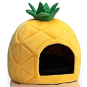 Hollypet Cozy Pet Bed, Warm Cave Nest Sleeping Bed Pineapple Shape Puppy House for Cats, Yellow