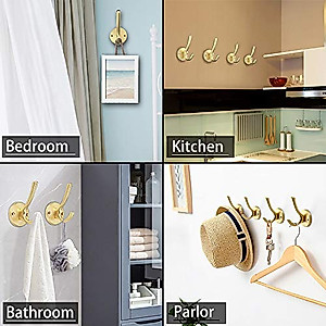 ZUONAI Rose Gold Hooks 4 Pack Brushed Gold Wall Hooks Heavy Duty Metal Coat Hooks for Hanging Coats and Hat Hooks Wall Mounted Towel Hooks for Bathrooms Clothing Hooks for Bedroom Double Hooks