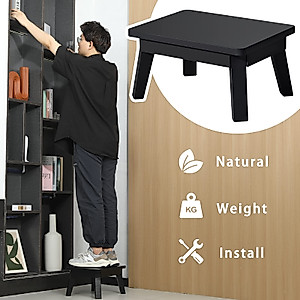 HOUCHICS Wooden Step Stool,One Step Stool for Adult Kids,Wood Bedside Step Stool for Kitchen,Bathroom,Bedroom(Black)