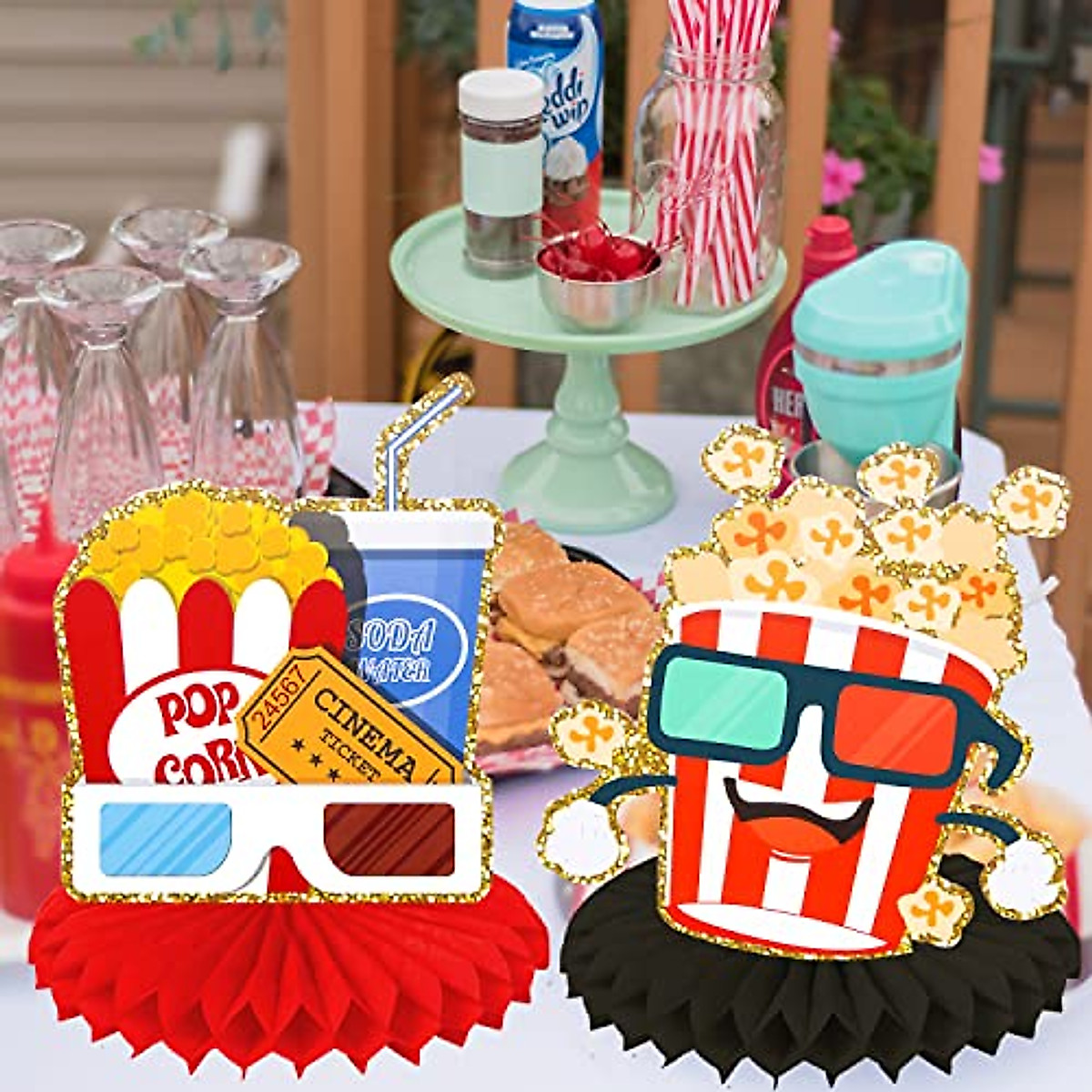 9PCS Movie Night Birthday Party Decoration Movie Table Honeycomb Centerpiece Movie Theme Theatre Table Decoration Movie Night Party Decoration for Movie Star Birthday Party Supplies