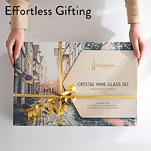 Frost Living Wine Glasses Set of 6 - Long Stem Crystal Hexagon Shaped Wine Glass Set - Large, Beveled, Diamond Shape Sides Lets Wines Breathe