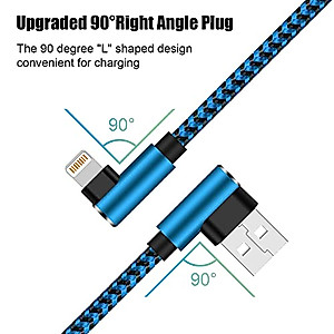 finekeep iPhone Charger Cable 10FT 3 Pack 90 Degree Lightning Cable MFi Certified Nylon Braided Right Angled Lightning Charging Cable for iPhone 12/11/11 Pro/XS Max/XR/X/8/7/6 (Blue Black)